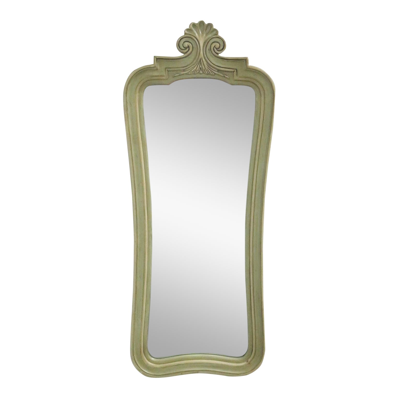 French Style Carved Green & Cream Mirror | Chairish
