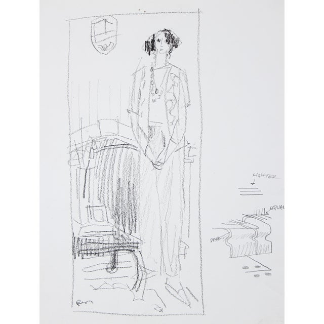 Monochromatic Female Figure, Ink Wash on Paper, 20th Century | Chairish