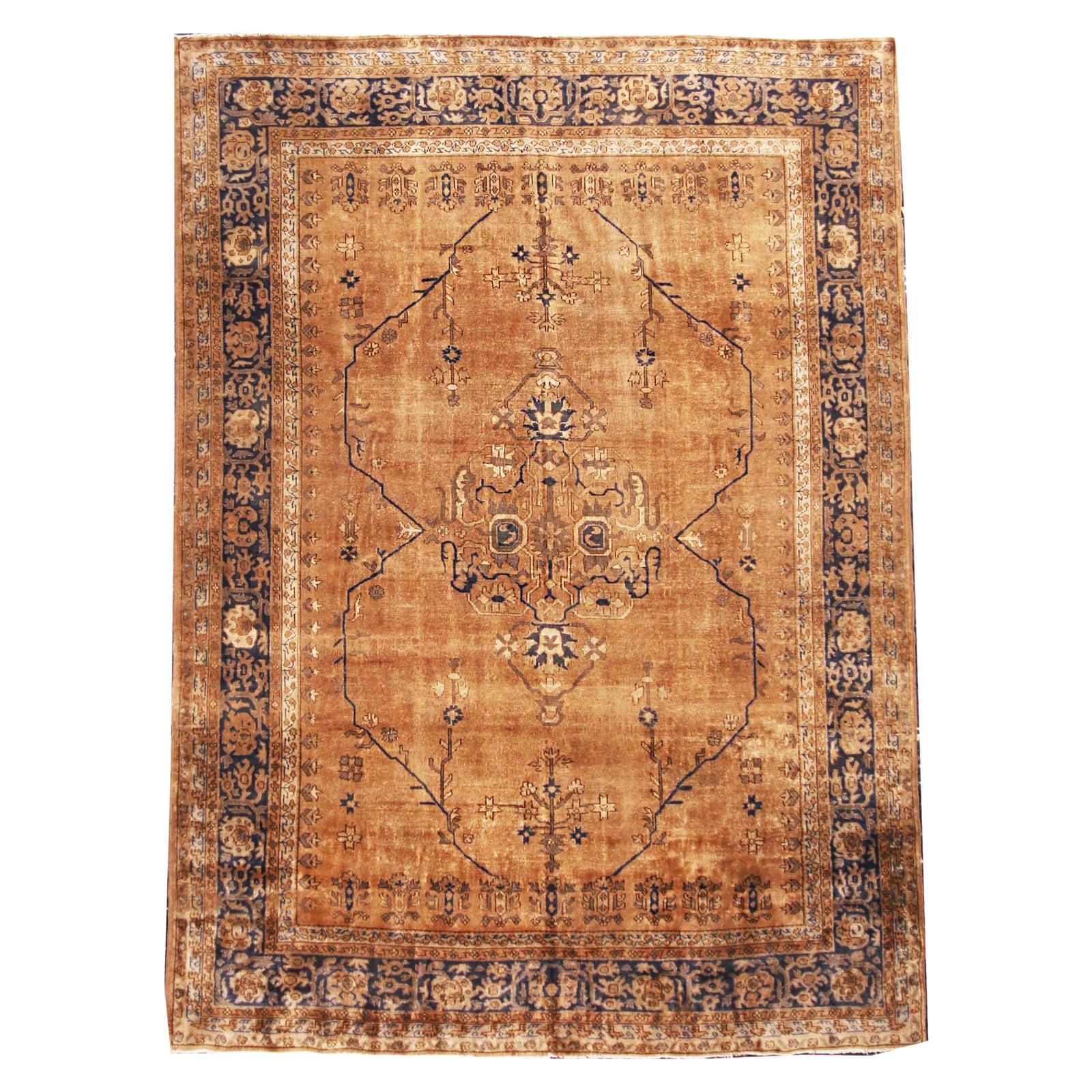 Antique Sparta Design Copper Brown and Royal Blue Wool Rug - 8′ × 11 ...
