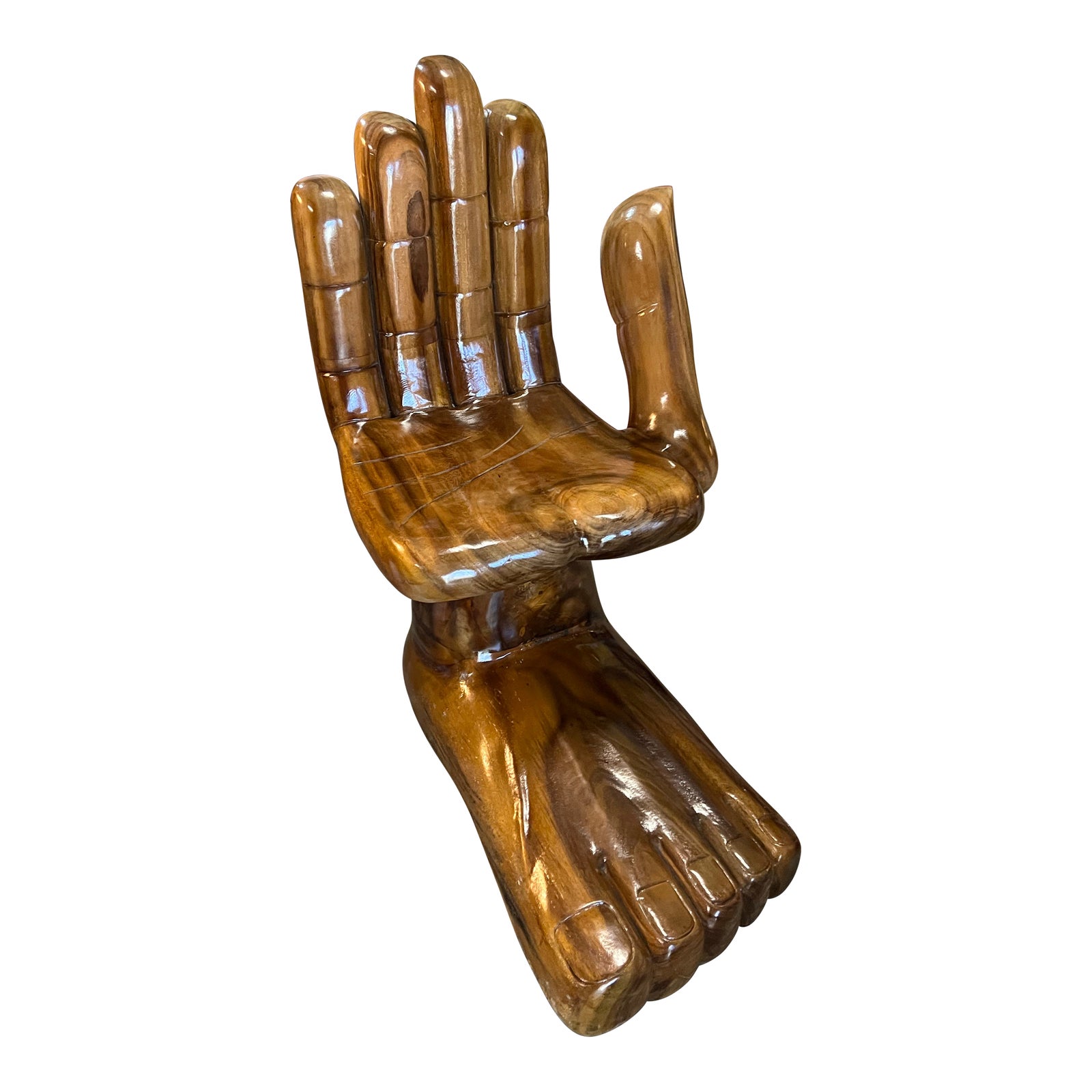 1970s Pedro Friedeburg Hand Foot Chair Heavy Solid Wood | Chairish