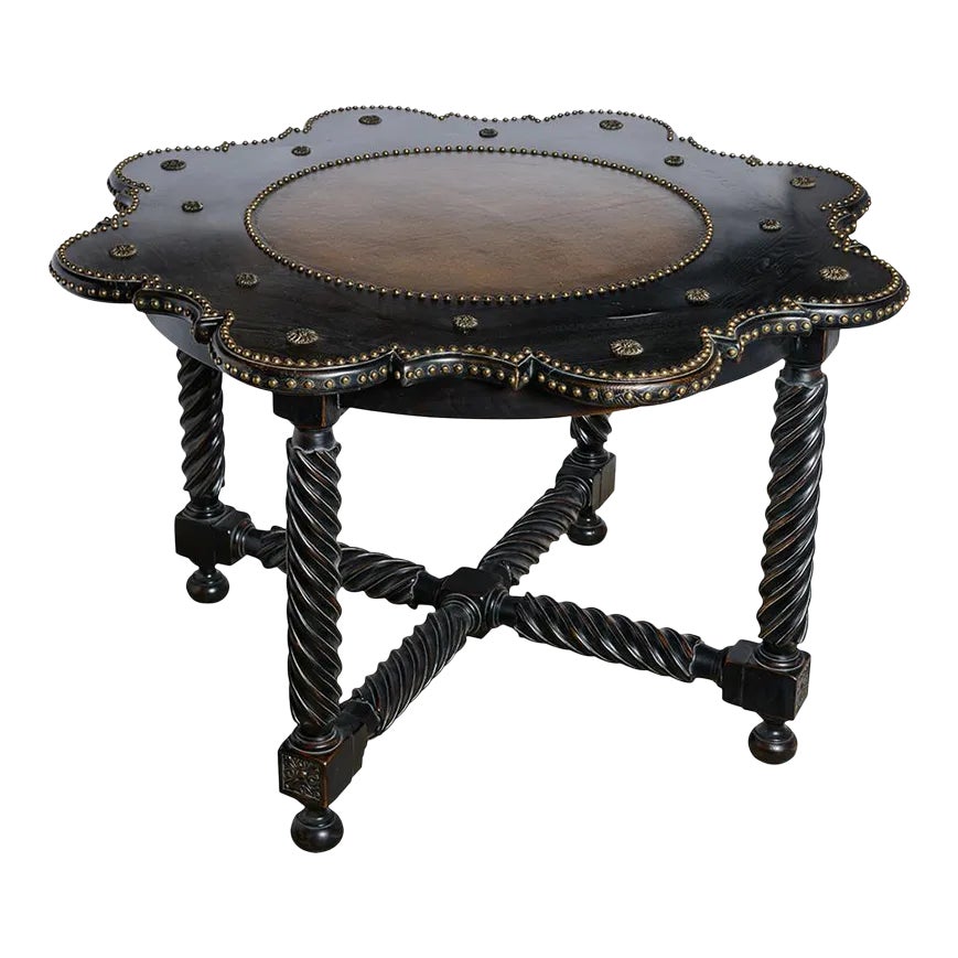 Leather Inlaid Center Table | Chairish