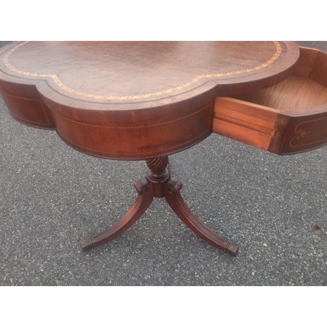 Early 20th Century Vintage Leather Top Mahogany Clover Leaf Shaped Side ...