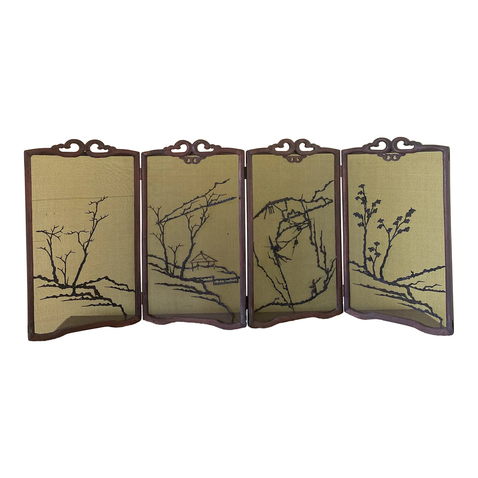 Japanese Rosewood or Teak 4 Panel Table Screen | Chairish