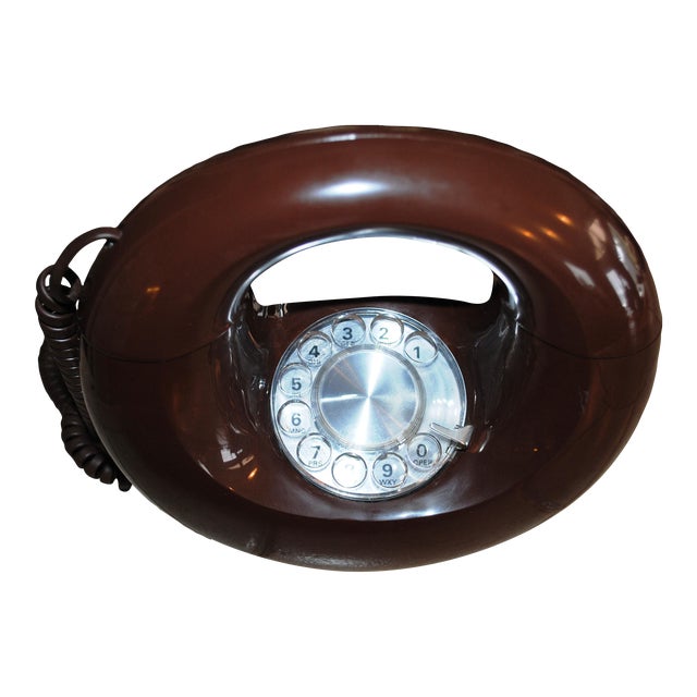 Mid 20th Century Brown Rotary Donut Telephone Phone | Chairish