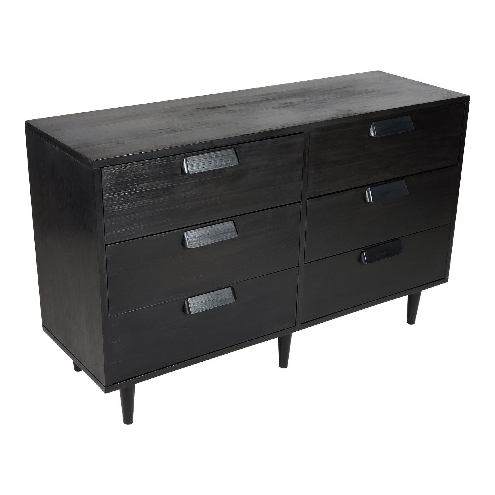 1950s Mid-Century Modern Six Drawer Black Stained All Wood Dresser W ...