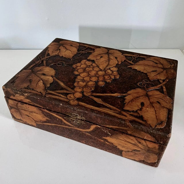Folk Art Hand-Carved Wooden Box with Grapes and Leaves | Chairish