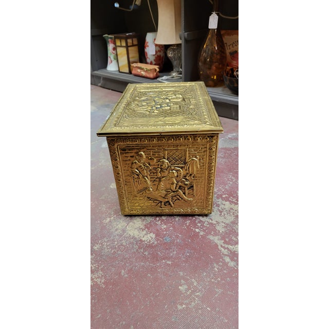 Antique Large Brass Box With Tavern Scenes | Chairish