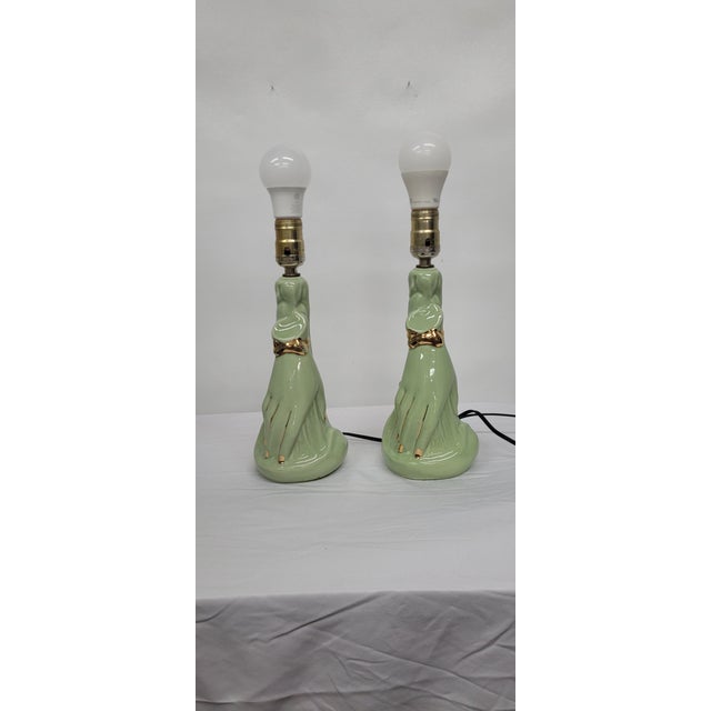Vintage Pair Hand Ceramic Table Lamps Vanity or Dresser With Original ...