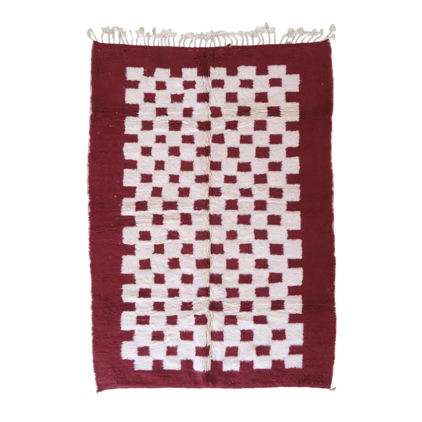 Moroccan Red Checkered Wool Rug - 8.8 X 6.1 Ft | Chairish