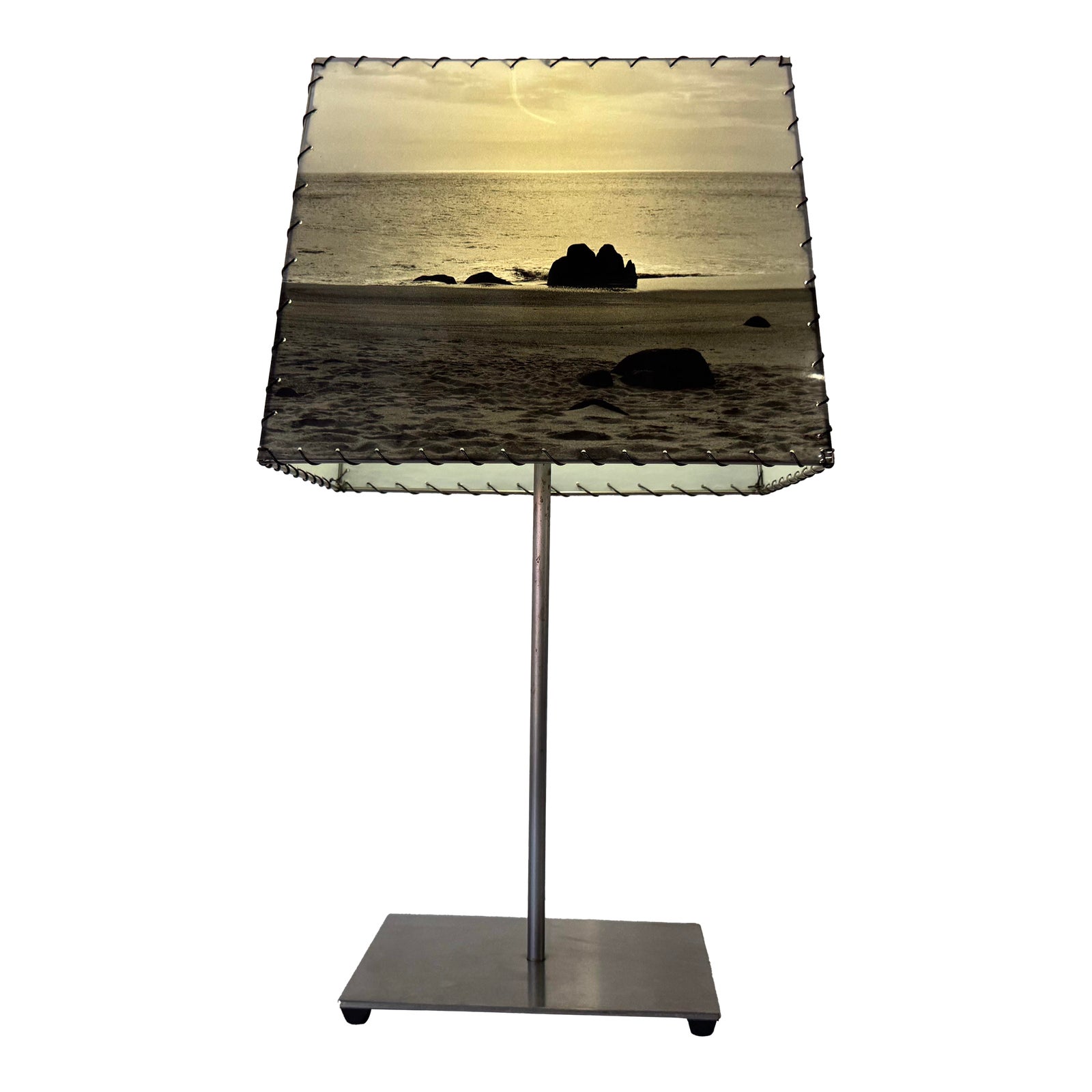 1997 Adrienne Jennings Stainless Steel Table Lamp With Photographic ...
