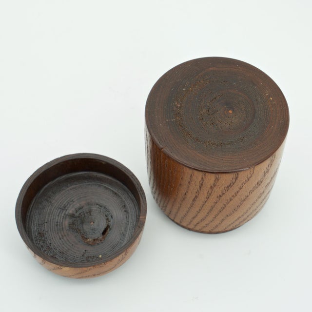 Kenji Fujita Ceramic on Oak Jar Box Japanese Studio Craft Tea Caddy ...