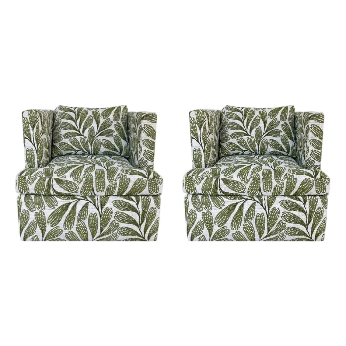 Revelation Modern Hedge Green Elevated Swivel Chairs Pair | Chairish