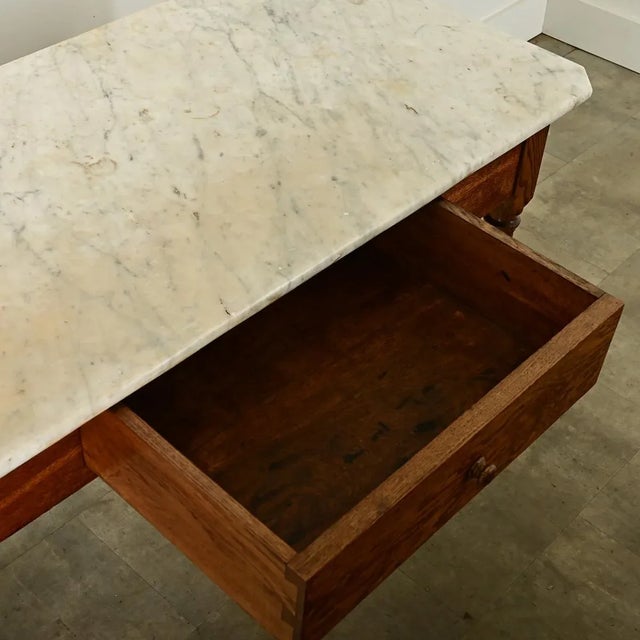 French 19th Century Oak and Marble Work Table | Chairish