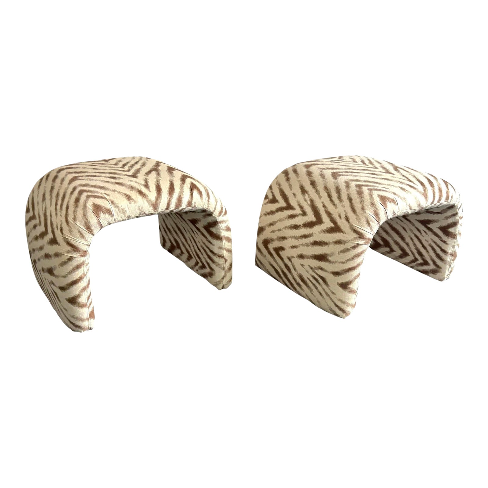 Vintage Upholstered Waterfall Ottomans/ Stools - A Pair | Chairish