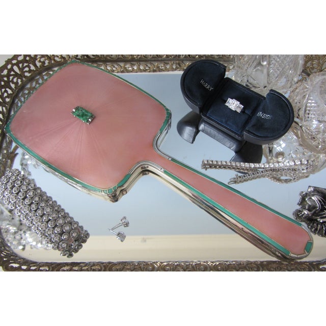 Jeweled Guilloché Sterling Silver Hand Mirror | Chairish