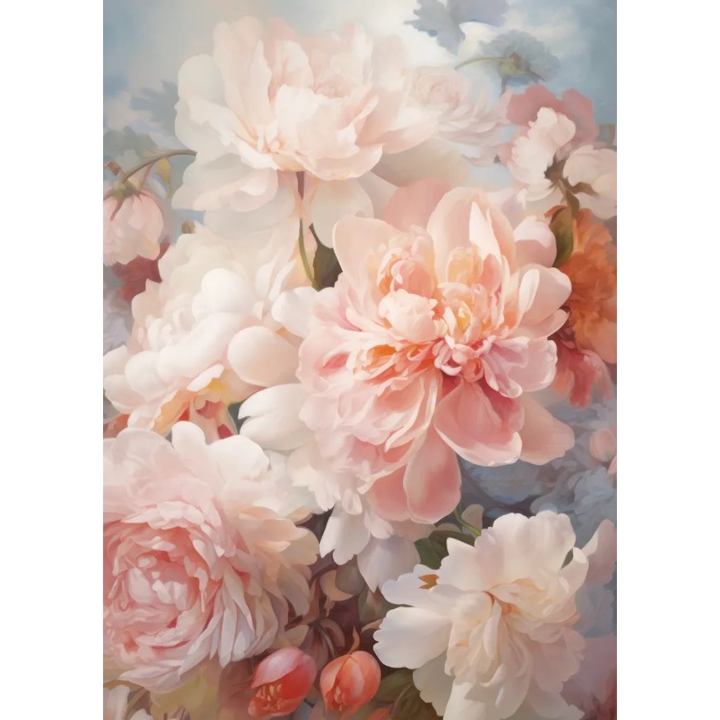 Ethereal Blush Peonies Art Print, Soft Pinks and Creams on a Serene Sky ...