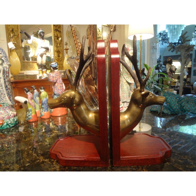 Vintage Brass and Wood Stag Bookends-A Pair | Chairish