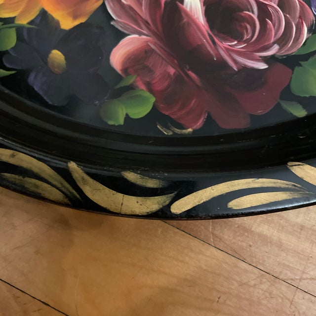 Large Antique Oval Hand Painted Tole Tray | Chairish