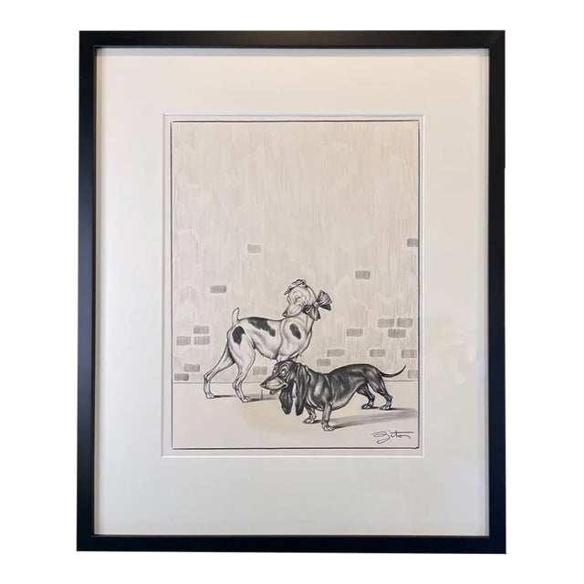 1950’s Original Dog Drawing by Vincenzo Zito, Black Frame | Chairish