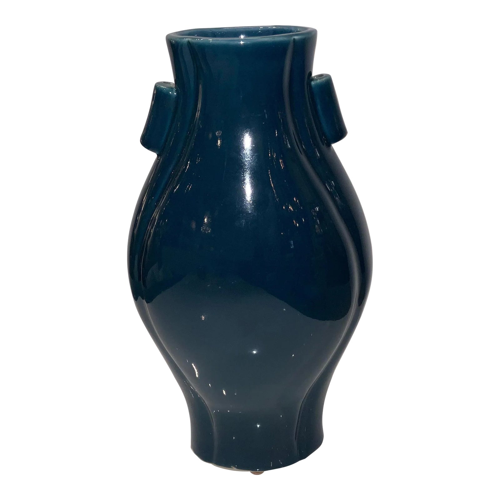 Ceramic Teal Vase With Handles | Chairish