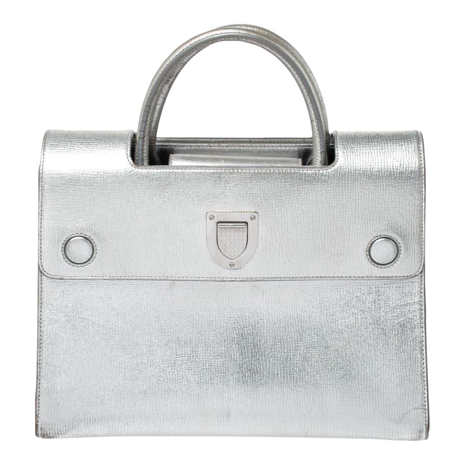 Dior Metallic Silver Leather Medium Ever Bag | Chairish