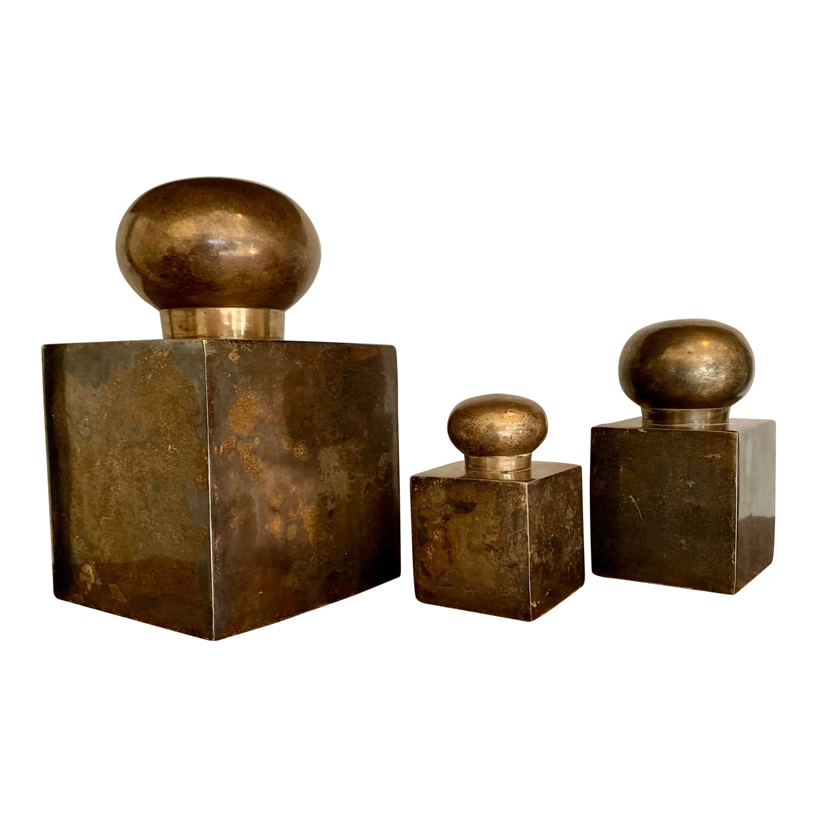 Vintage Midcentury Modern Geometric Brass Containers - Set of 3 | Chairish