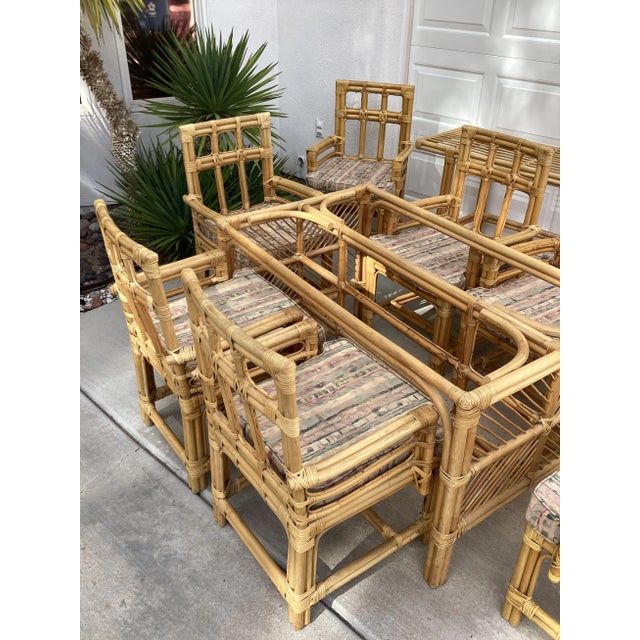Vintage Rattan Dining Table 8 Chairs & Credenza Set, 10pc Set | Chairish