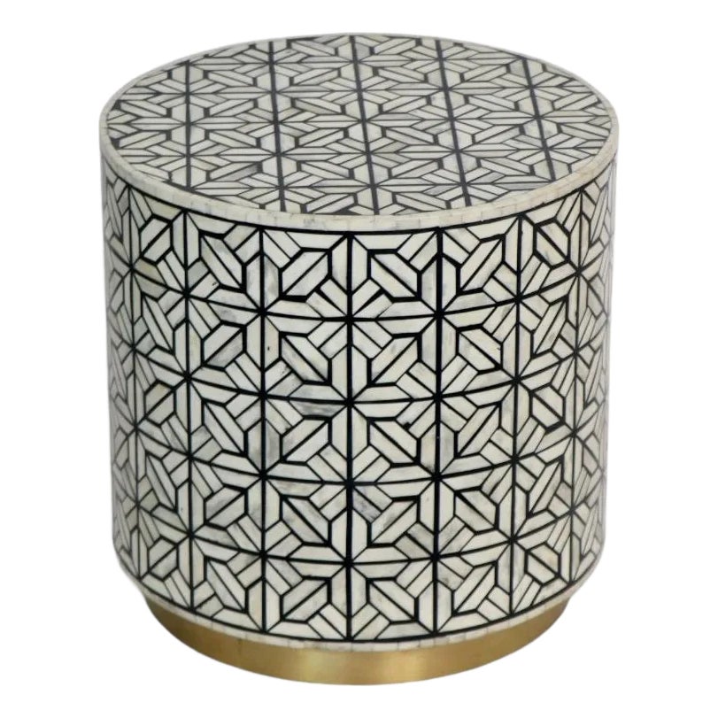Damask Geometric Pattern Bone Inlay Table | Chairish