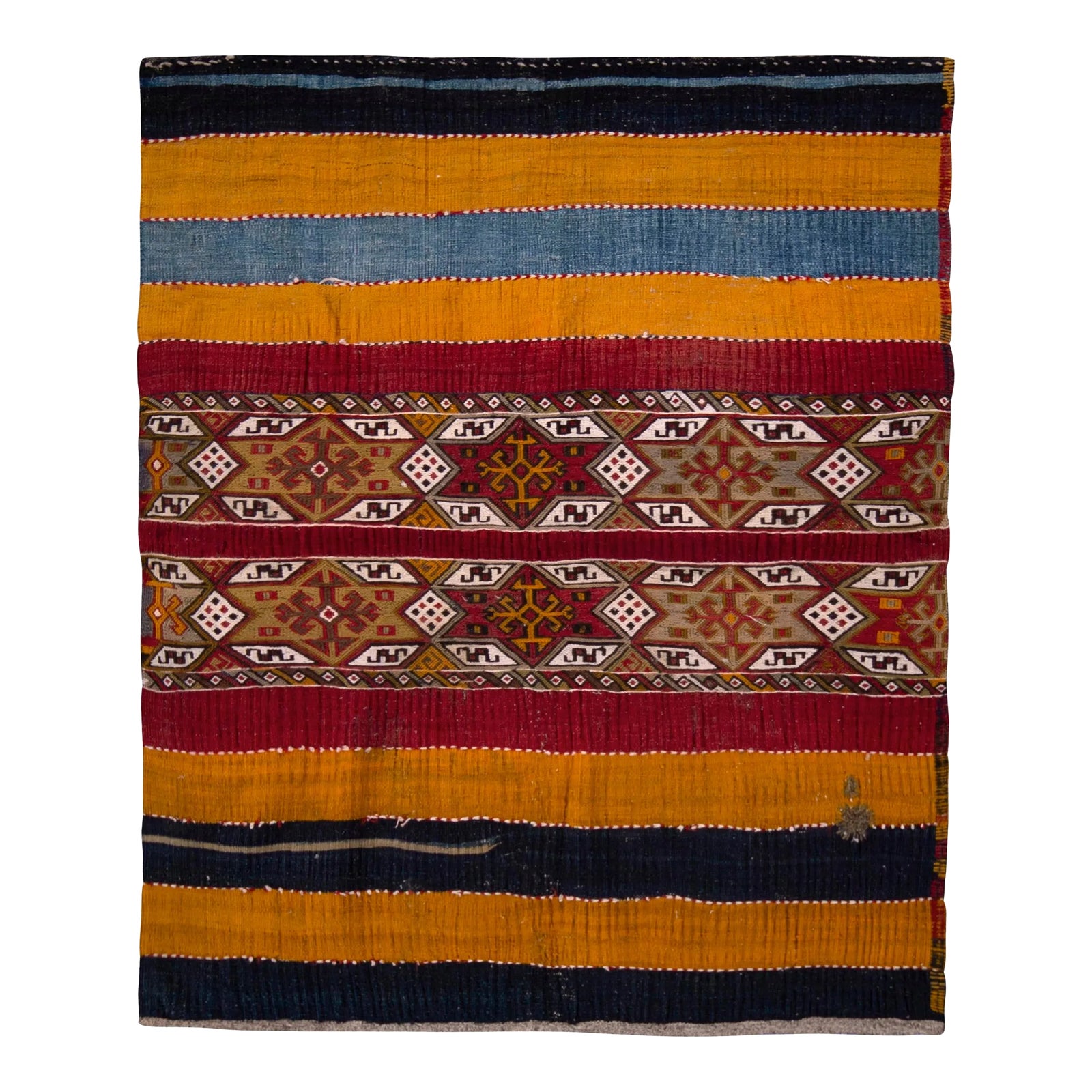 Antique Kurdish Rug Gold Red Striped Geometric Pattern | Chairish
