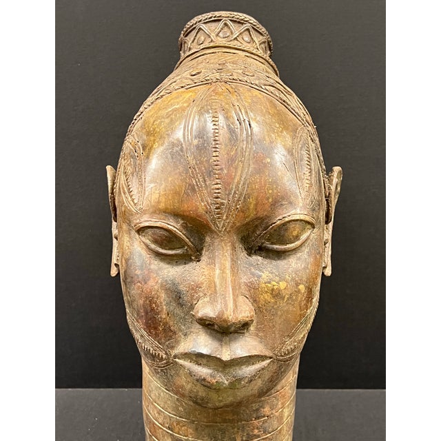 Large Late 20th Century Benin Bronze Oba Head Sculpture African Art ...