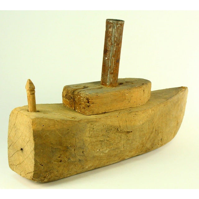 19th Century Large Primitive Folk Art Wooden Ship Model Steamship ...