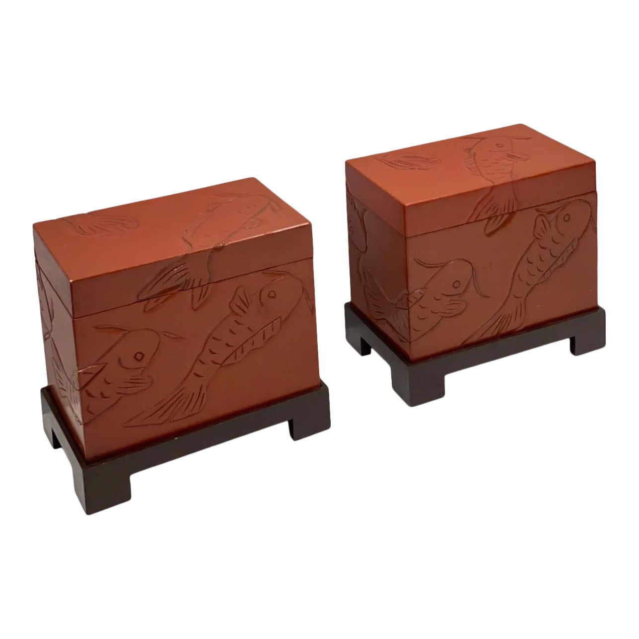 Asian Modern Orange Box on Stand Side Tables -Pair | Chairish