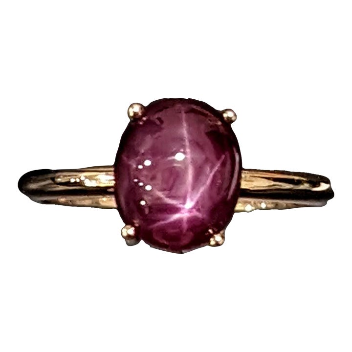 4.3ct Star Ruby Solitaire Ring in Solid 14K Yellow Gold Oval 9x7mm ...