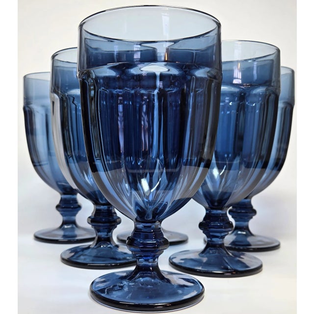 Deep Sapphire Blue Goblets- Set of Six | Chairish