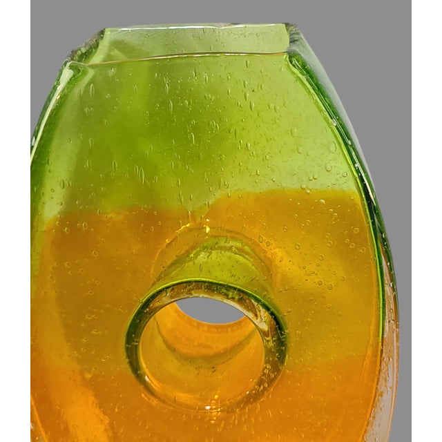 Vintage Margie’s Garden Hand Blown Bubble Art Glass Vase Green & Orange ...