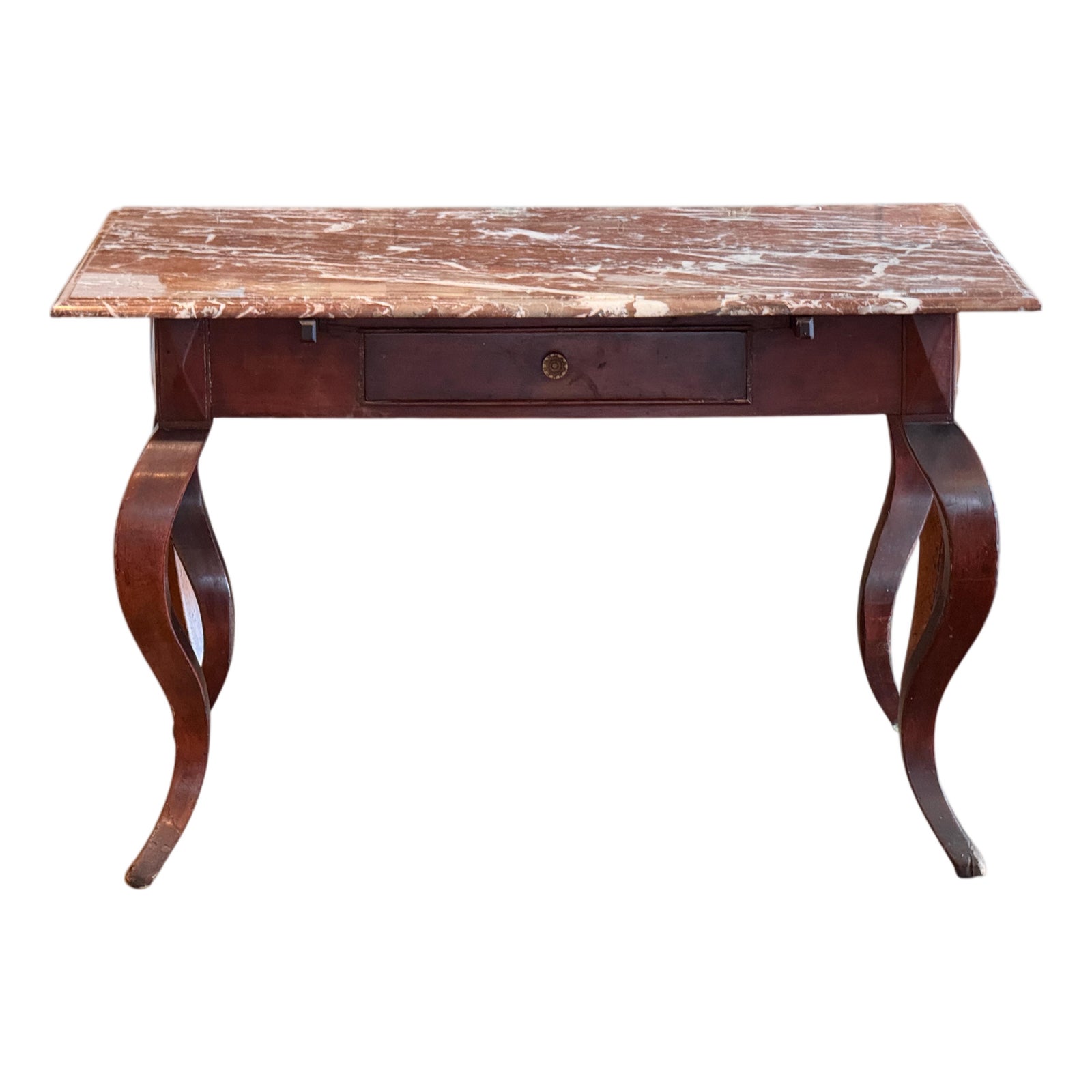 19th Century French Mahogany Table With Marble Top | Chairish