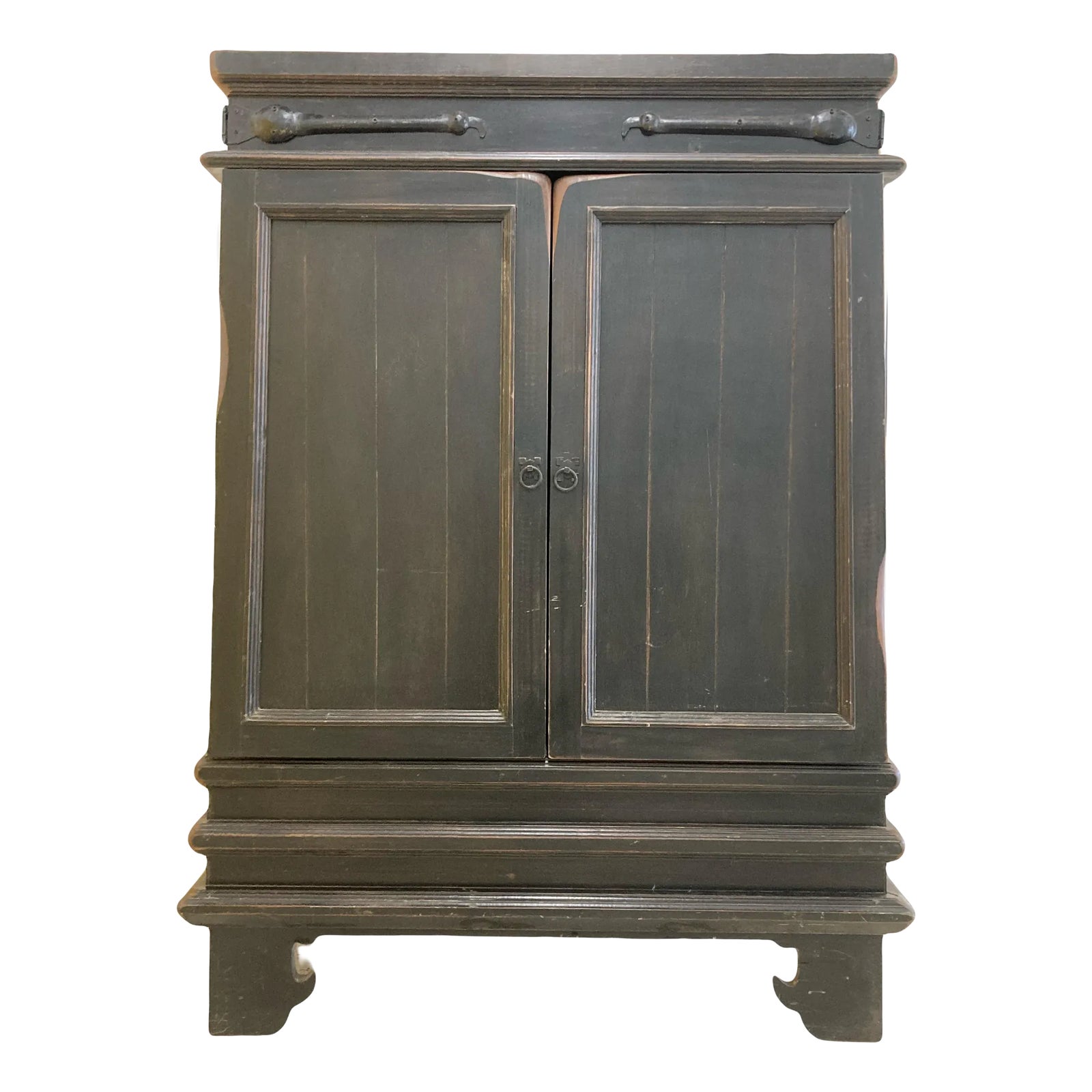 Mid-Late 20th Century Ebonized Chinese Pagoda or Alter Style Armoire ...