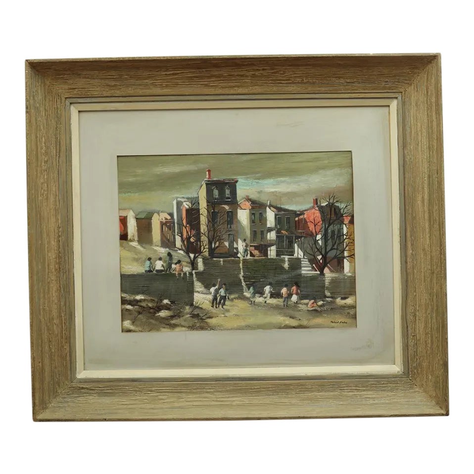 Robert Fabe "Sunny Day" Tempera Painting of Inner City Youths at Play ...