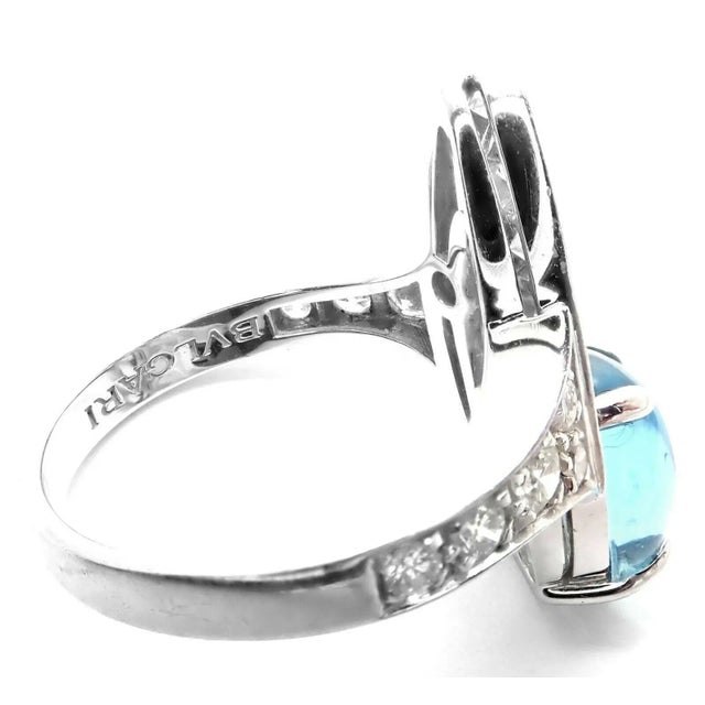 Bulgari Elysia 18k White Gold Diamond Blue Topaz Ring, Size 6.25 | Chairish