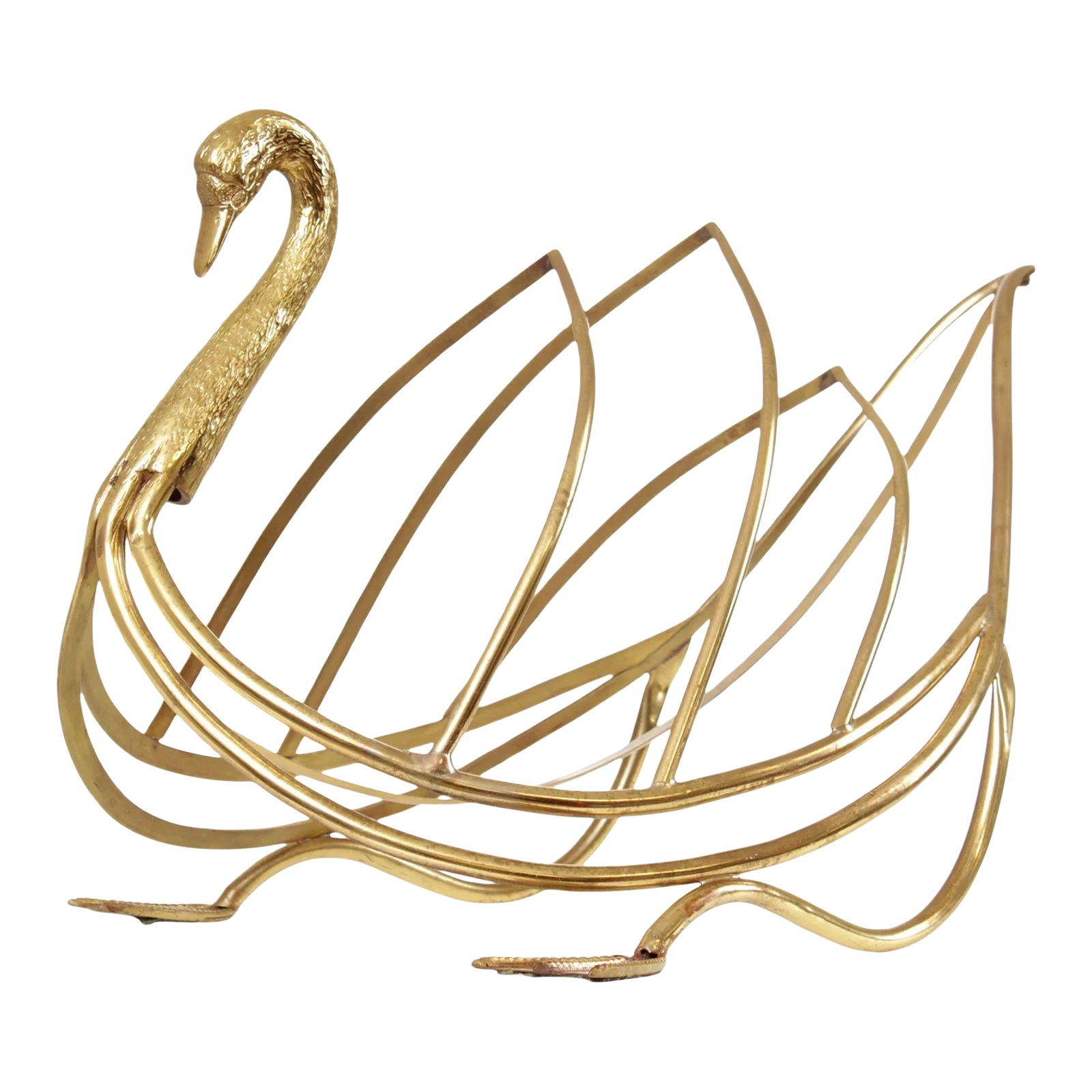 Vintage Italian Brass Swan Magazine Rack | Chairish