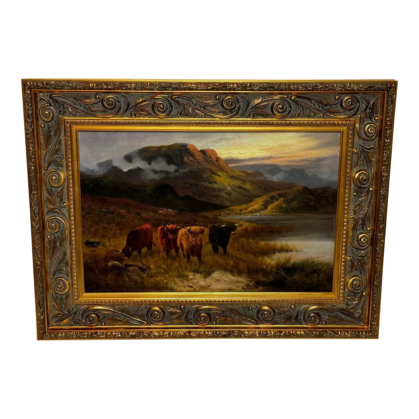 British 19th Century Oil Painting Longhorn Cattle West Scottish ...