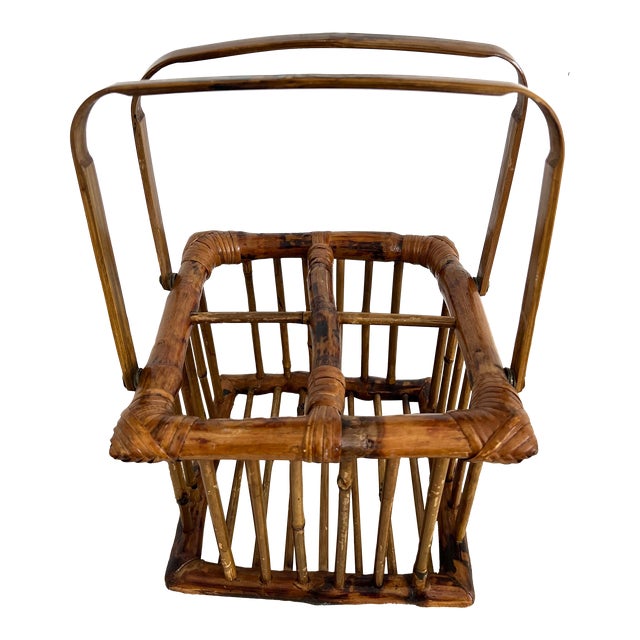 Tortoise Burnt Bamboo Rattan Wine Bottle Holder | Chairish