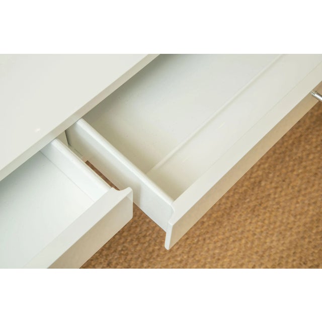 John Stuart Restored 2 Drawer White Lacquered Wood Campaign Desk With X ...