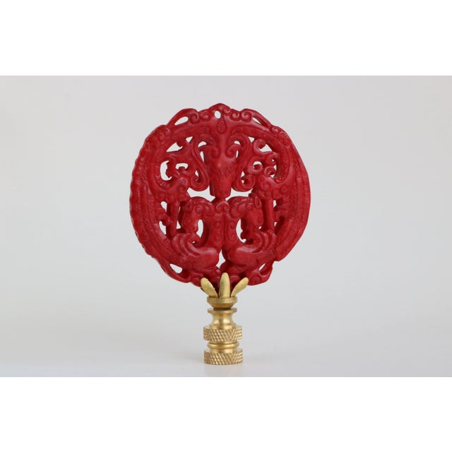 Chinese Dragon Carved Stone Lamp Finials on Brass Hardware - a Pair ...