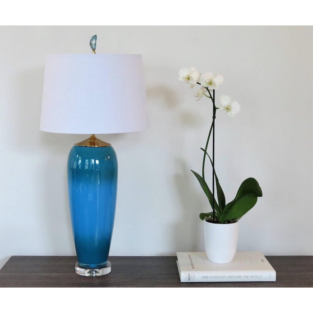 Two Tone Turquoise Glass Lamp and Custom Finial by C. Damien Fox 2019 ...