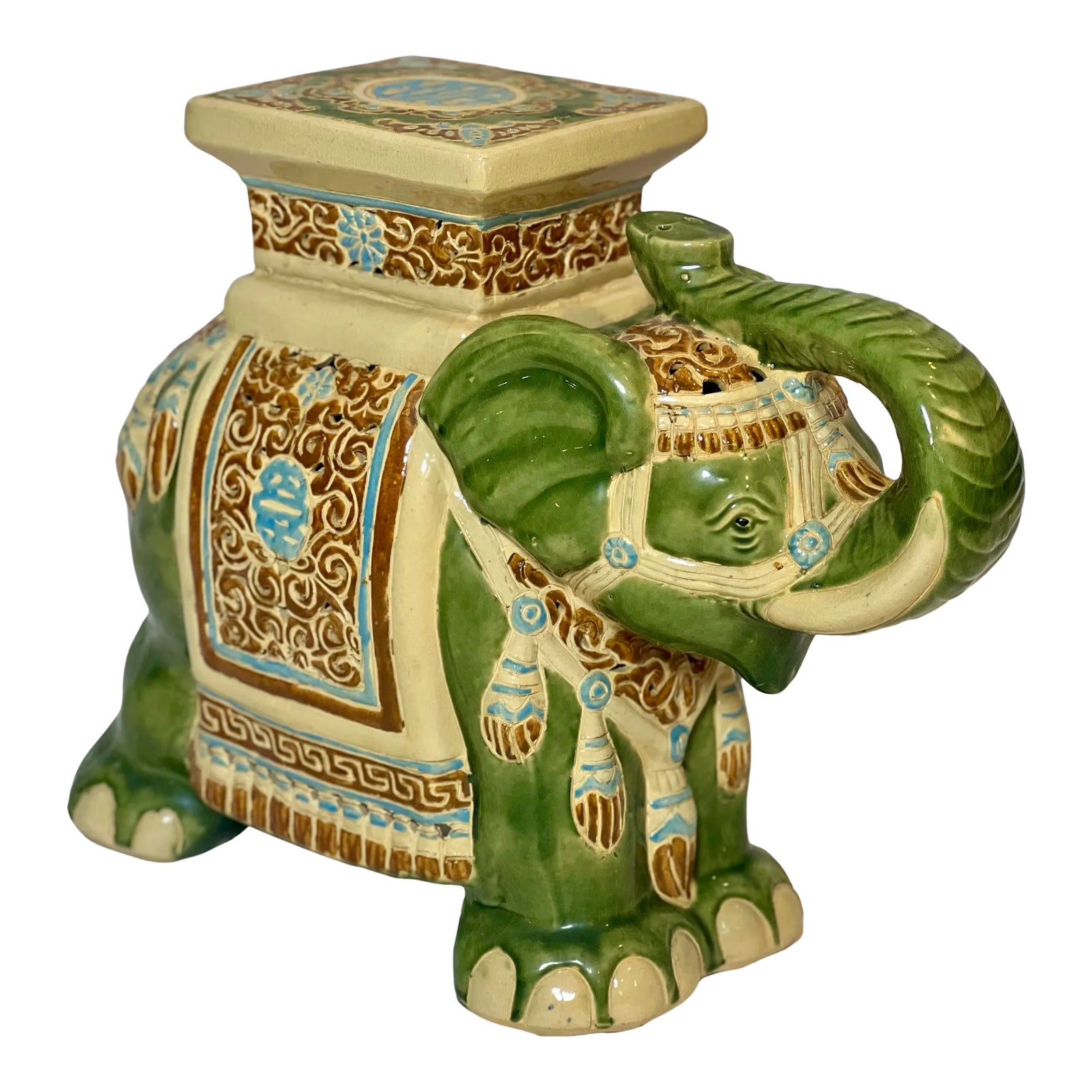 Vintage Glazed Ceramic Elephant Garden Stool | Chairish