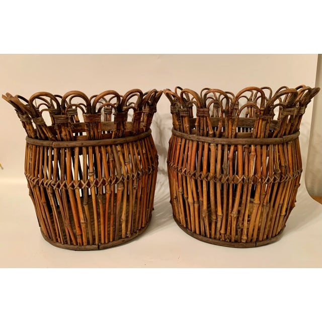 Vintage French Boho Chic Bamboo Planter | Chairish