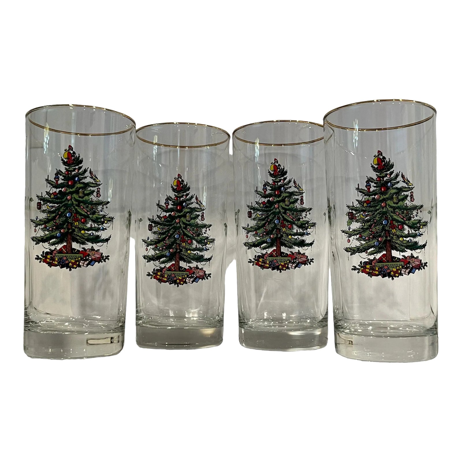 Vintage Spode Christmas Tree Tumbler Glasses- Set of 4 | Chairish