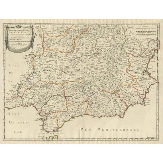 Large Map of Castiles Southern Realms, 1652 | Chairish