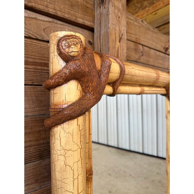 Late 20th Century Sculptural Faux Bamboo Monkey Wall Mirror | Chairish
